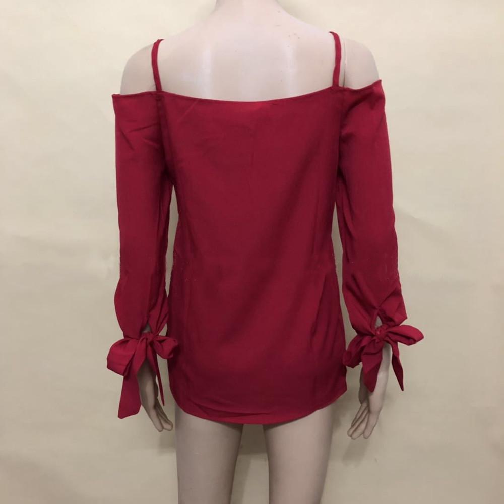 Buy Women Summer Autumn Sexy Strap Chiffon V Neck Loose Long Sleeved