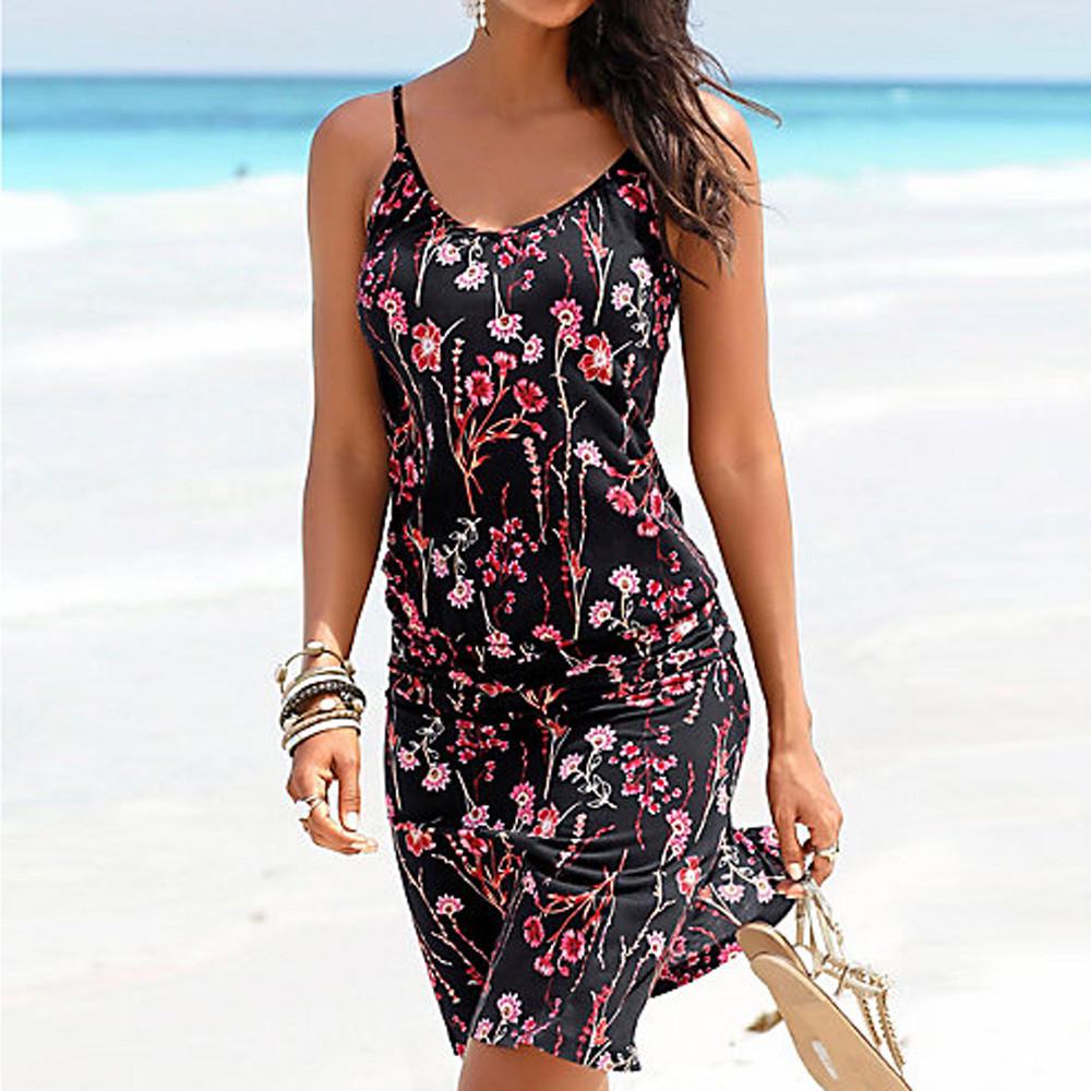 Buy Print Sleeveless Casual Mini Beachwear Dress Sundress Women Halter ...