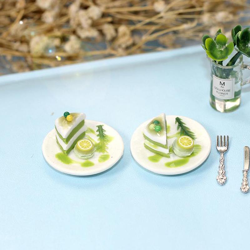 Buy Dollhouse Miniature Resin Triangle Matcha Cakes Plate Doll Mini ...
