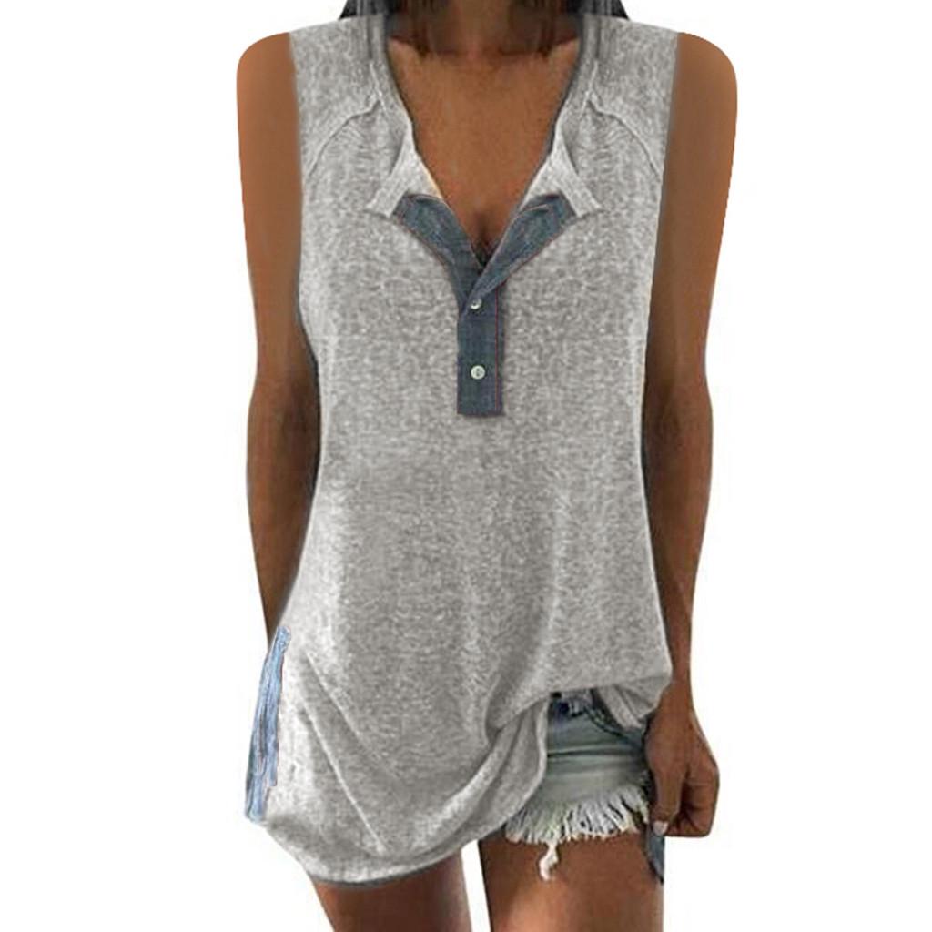Buy Fashion Women Casual Sleeveless Loose Button Blouse T Shirt Tank ...