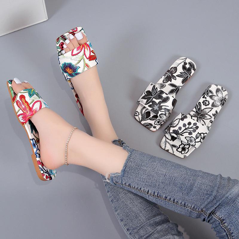 Satın alın Women's Plus Size Slippers Women's Summer Flat Embroidered ...