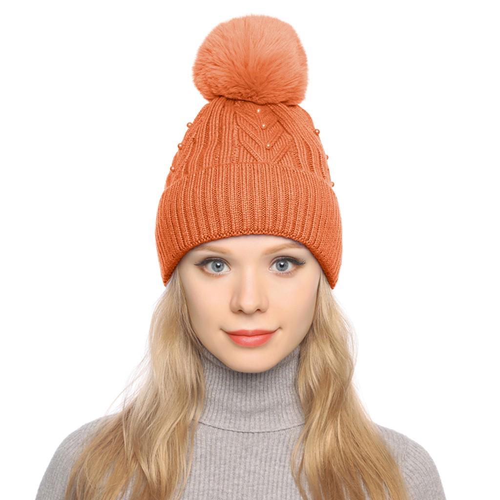 Buy Women Curling Button Cap Hat Winter Warm Thickened Knitted Ball ...