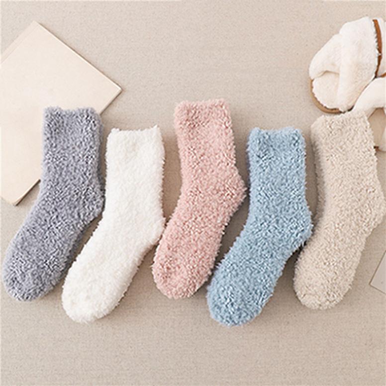 Autumn and Winter Fashion Solid Color Warm Coral Fleece Sleep Socks In ...