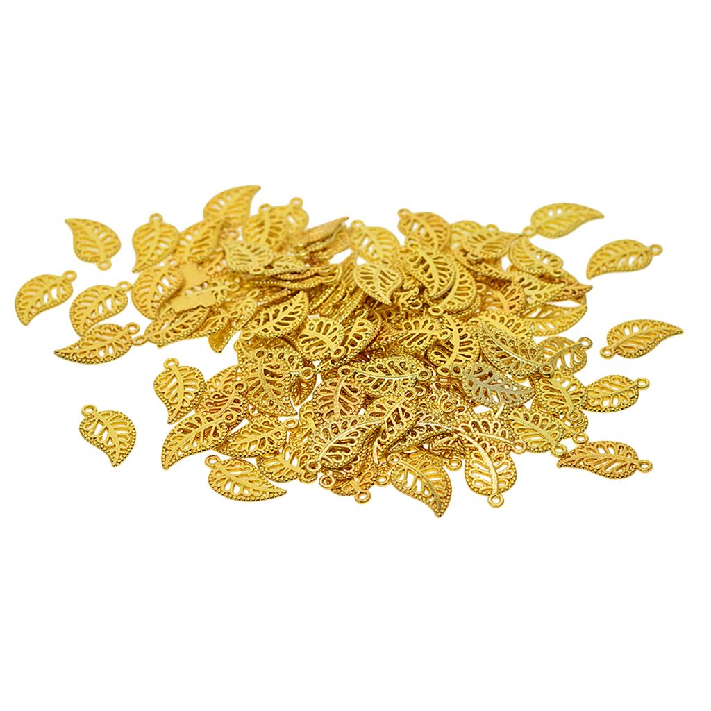 Buy 100 Pieces Filigree Leaf Charms Pendant Beads Jewelry DIY Making ...