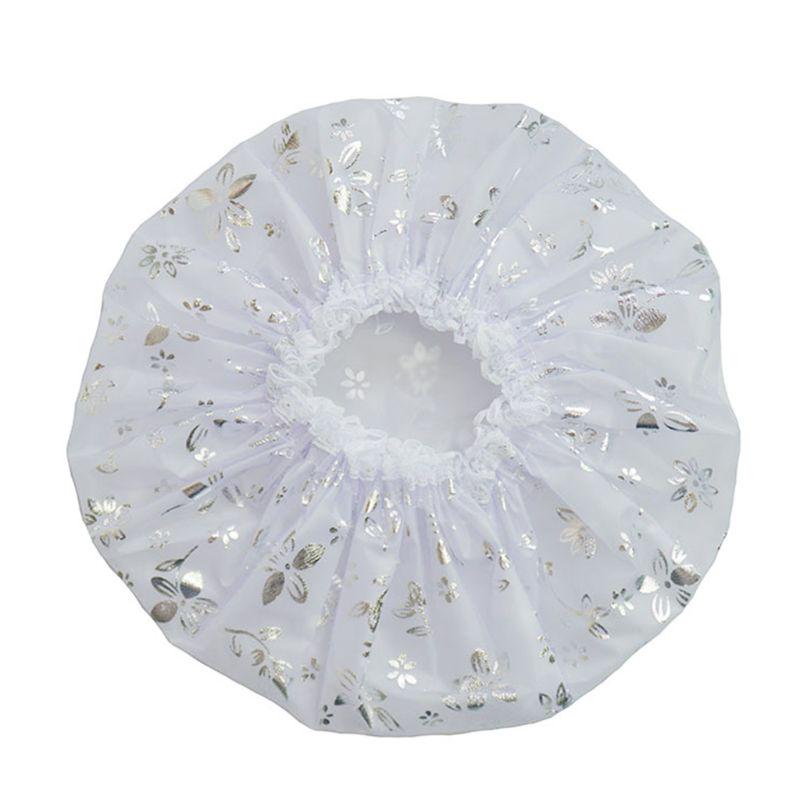 Buy Women Silver Foil Flower Shower Cap Double Layer Waterproof Elastic ...