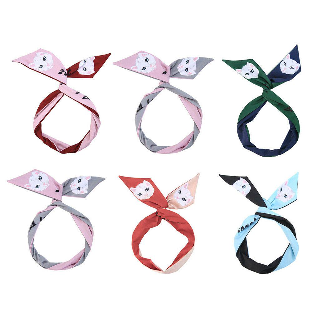 Buy Women Cute Cartoon Cat Pattern Bow Bunny Ear Ribbon Hair Band Wire ...