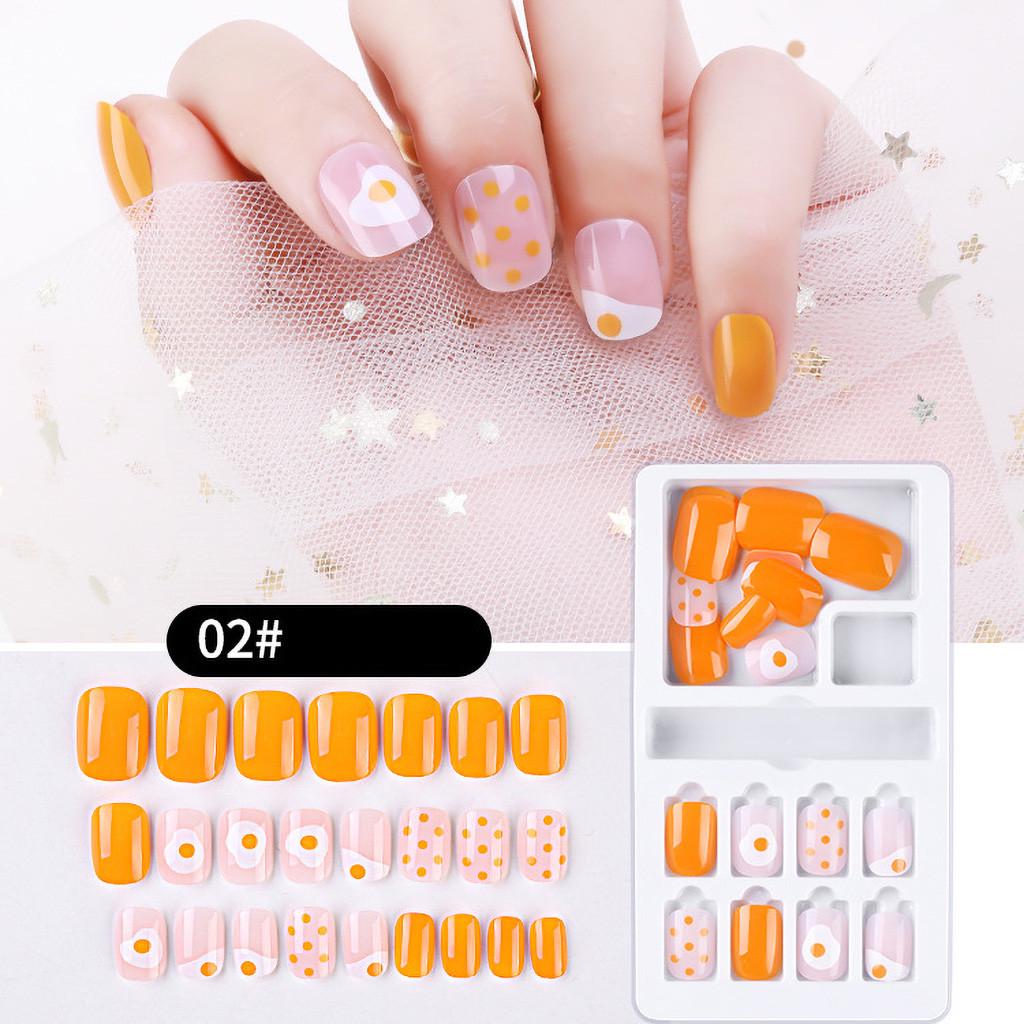24PCS Fake Nails Reusable Stick On Nails Press on Full Cover False Nail ...
