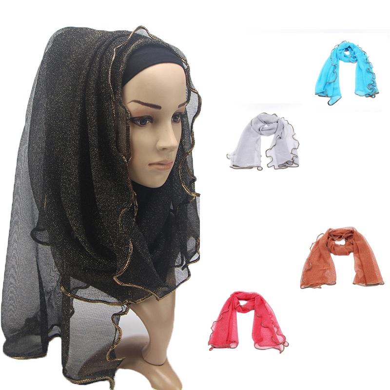 Buy Fashion Sequins Lace Scarf Solider Color Plain Hijab Head Scarf ...