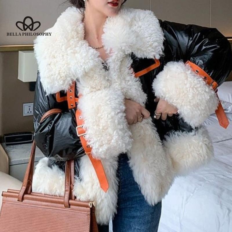 Buy Winter Patchwork Jacket Women Down Coat Female Faux Fur Jacket ...