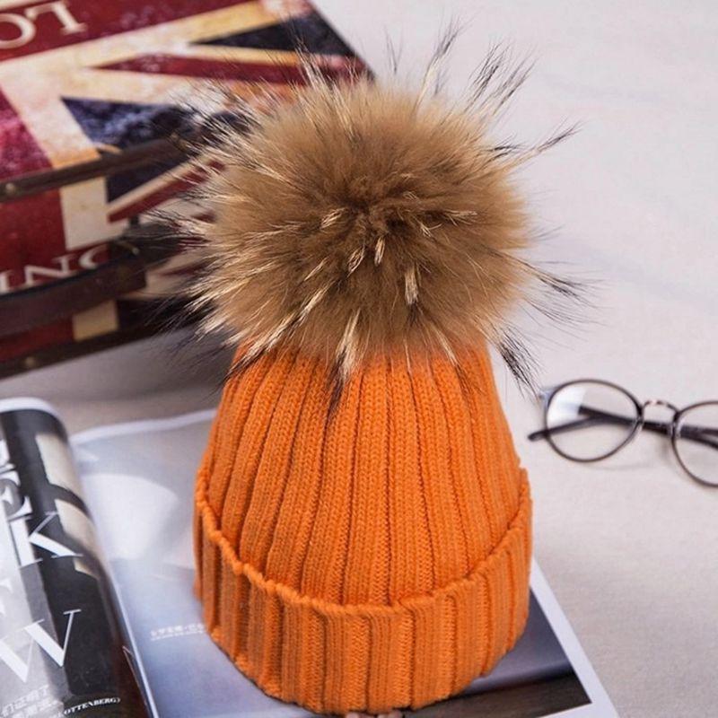 Buy Fox Fur Ball Cap Pom Poms Winter Hat for Women Girl 's Hat Knitted ...