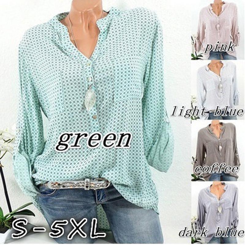 Buy Plus Size S-5XL Women Casual Blouse Long Sleeve Casual Tops V-neck ...