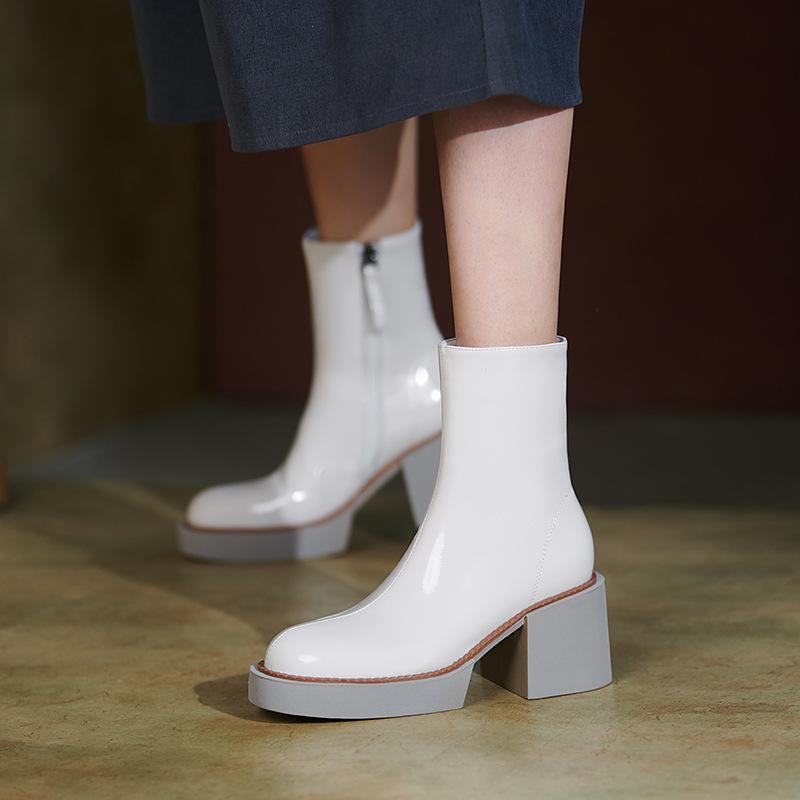 Cheap Women's Fall New Patent Leather Chunky Heel Stretch Boots ...