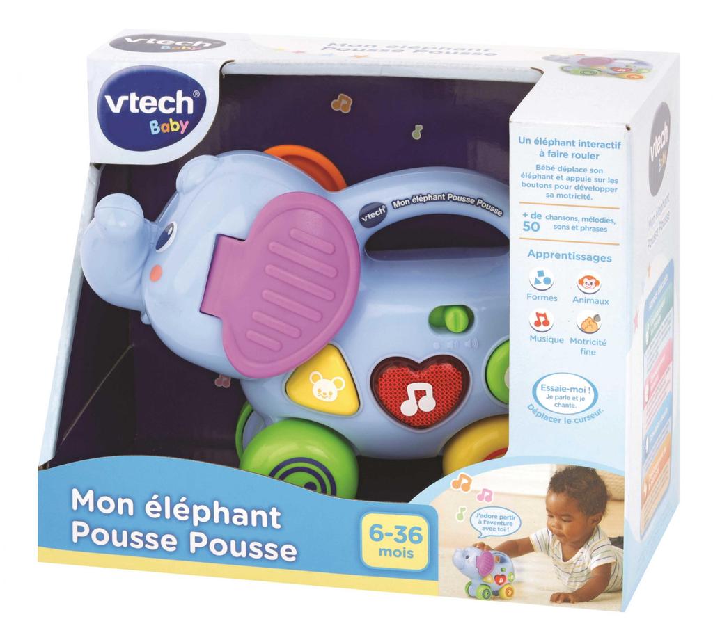 Vtech elephant pousse baby jouet premier age, 80-513605, multicolore ...