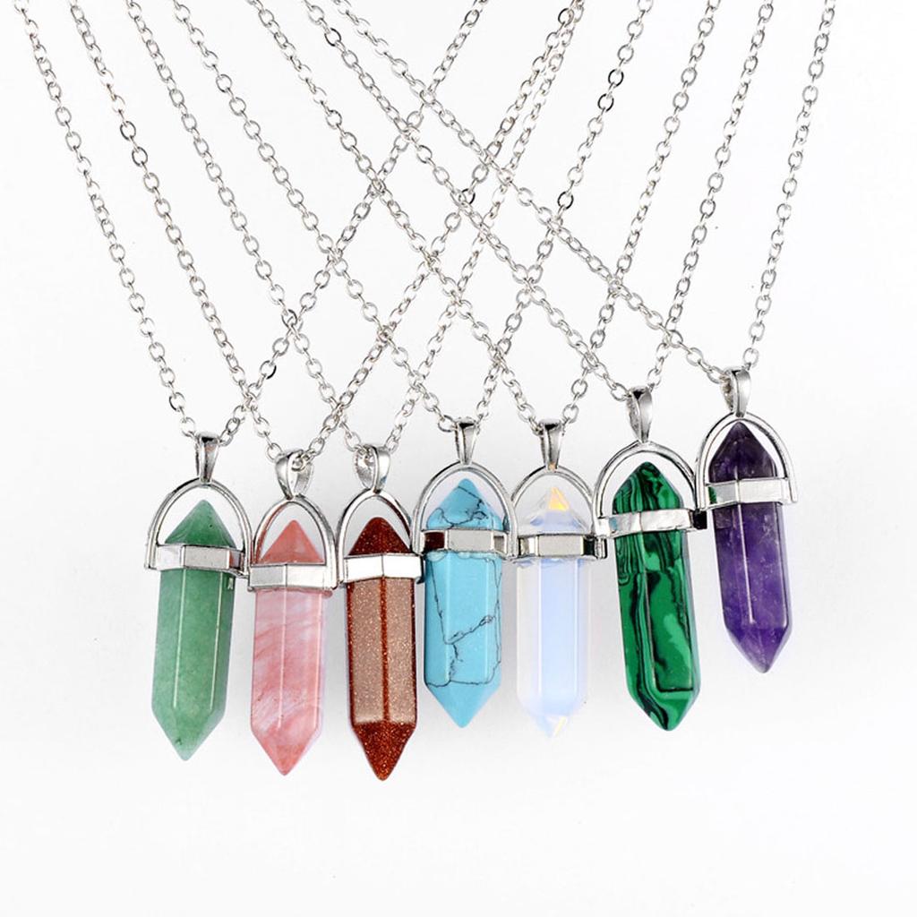 Women Hexagonal Column Quartz Necklaces Exquisite Pendant Natural Stone ...
