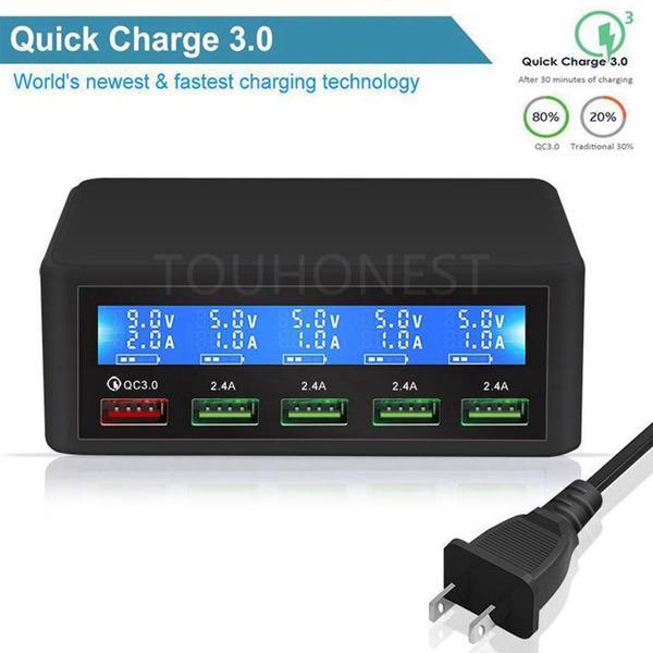 Buy 50W Quick QC 3.0 Charge 5 Port Smart LCD USB Charger Adapter ...