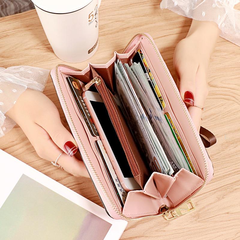 Buy Female Wallet Matte Pu Leather Long Purse Black Blue Green Gray ...