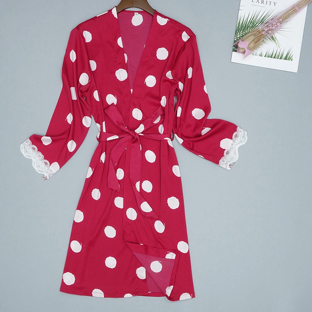 Buy Women Sexy Casual Satin Dot Print Pajamas Sleepwear Sling Robe Long ...