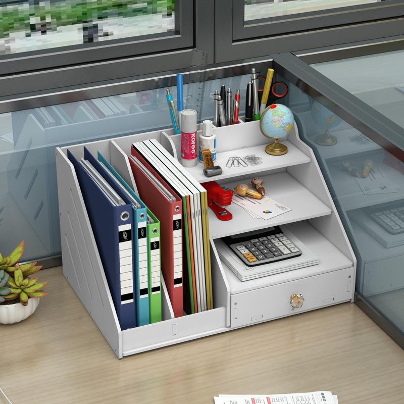 Buy Office Supplies File Rack Quadruple PVC Plastic Bookshelf Desktop ...