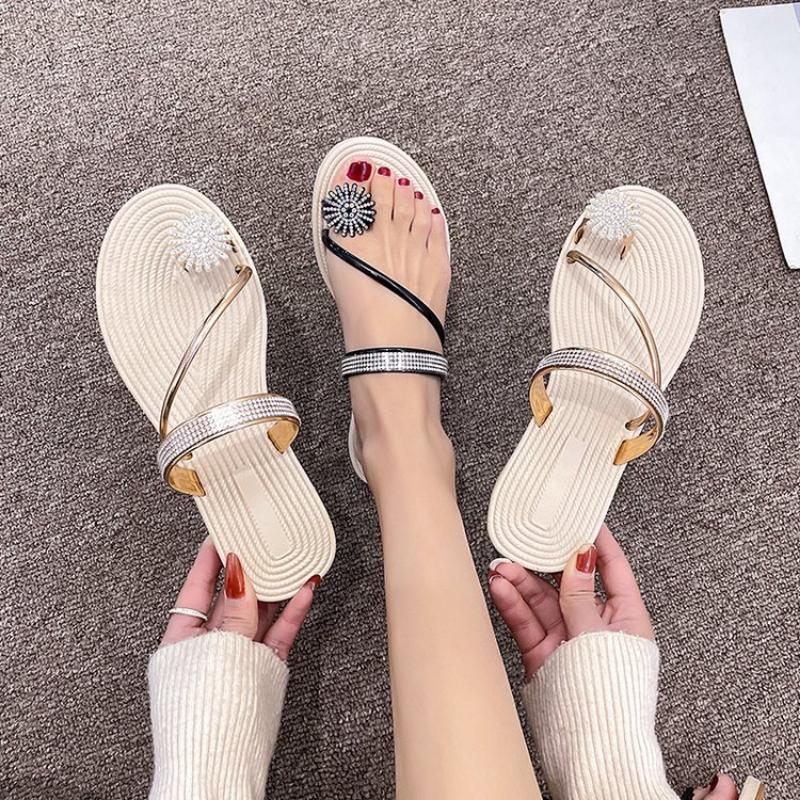 Fashion Simple Sandals Women's Summer Fashion Rhinestone Flat Roman ...