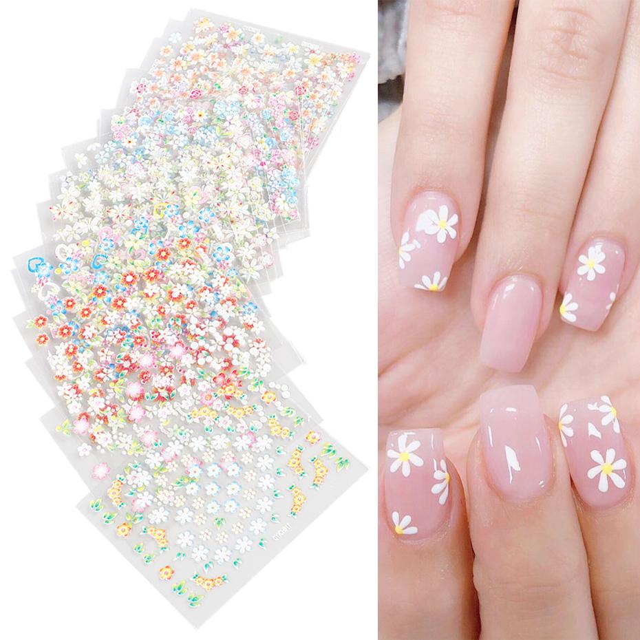 Buy 30Pcs Colorful Flower Nail Stickers Set Small Daisy Cute Flowers ...