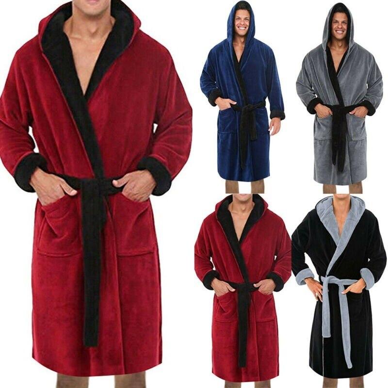 Buy Men's Lightweight Bathrobe Long Sleeve Hooded Bathrobe Soft Lounge ...