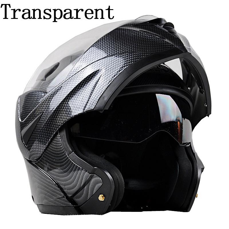 Carbon Fiber Dual Visor DOT Motorcycle Modular Flip Up Full Face Helmet ...