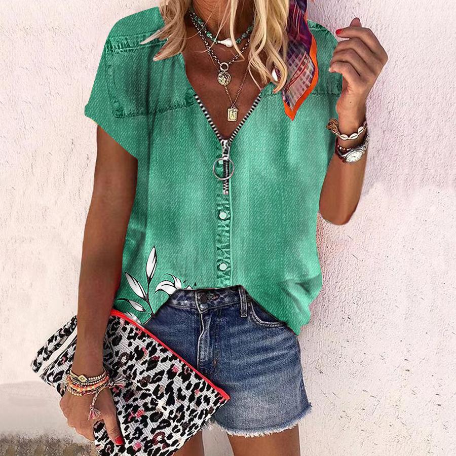 Cheap Women's Top Summer New Fashion Rose Flower Denim Fabric Printed ...