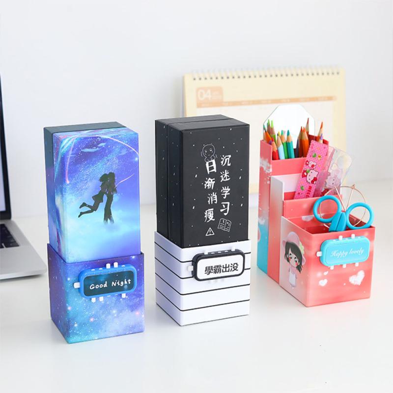 Buy Pen Holder Folding Pencil Case Password Pen Case with Mirror Multi ...