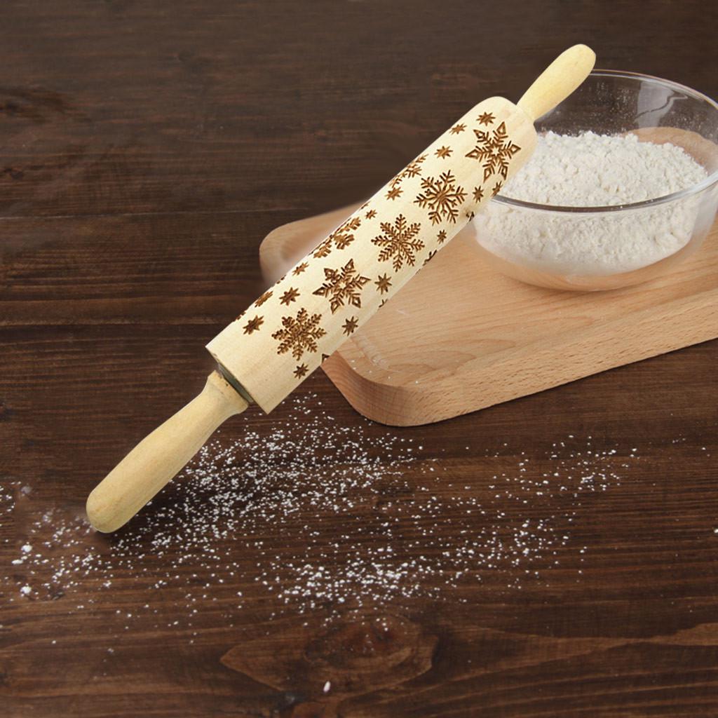 Buy Kitchen Wood Rolling Pin Engraved Carved Embossed Christmas Rolling ...