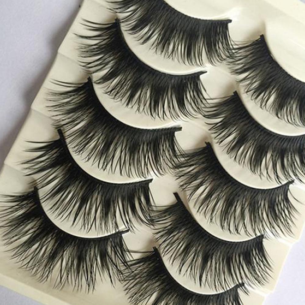 Buy 5 Pairs Natural Long Fake Eye Lashes Thick False Eyelashes Black ...