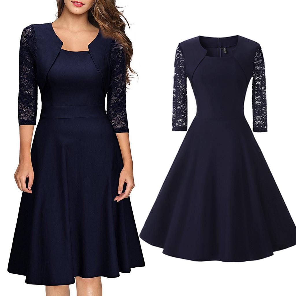 Buy Women 3/4 Sleeve Floral Lace Cocktail Patchwork Party Princess ...