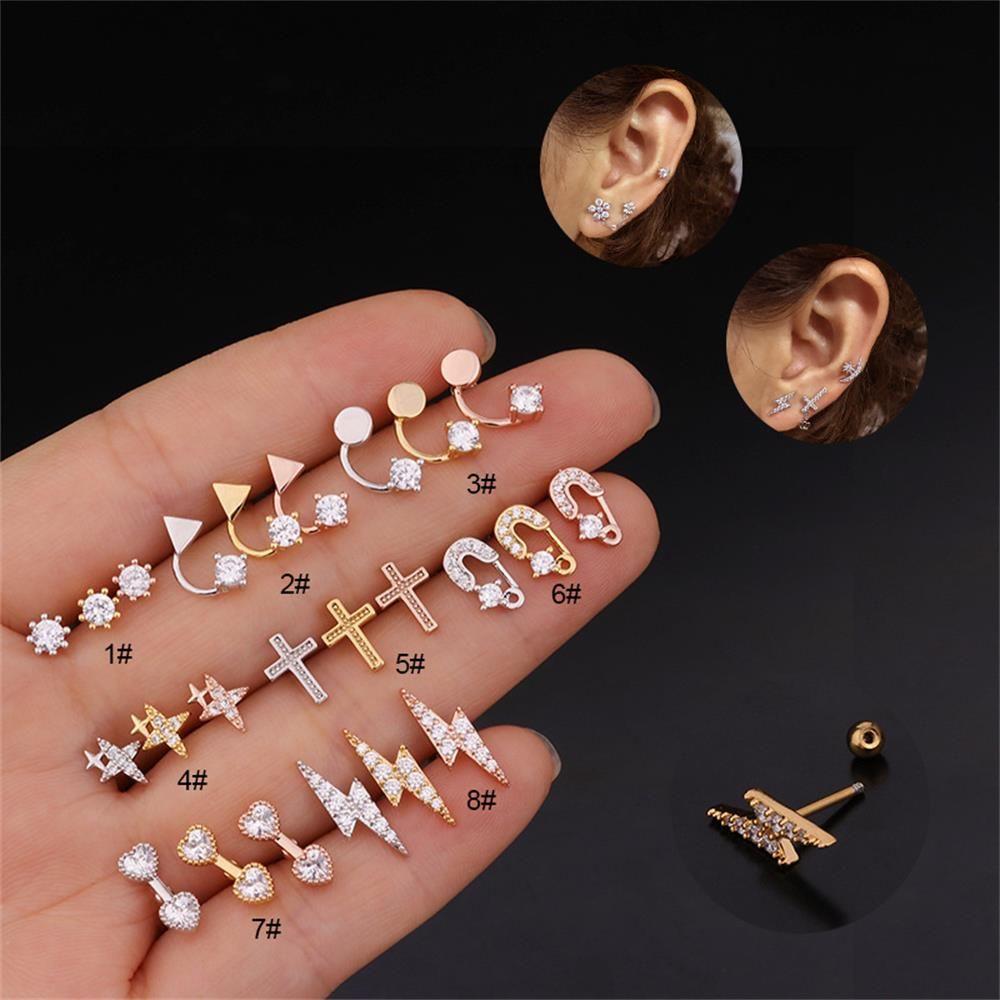 Buy Women Flower Moon Wing Labrets Lip Barbell Bar Ear Studs Tragus ...