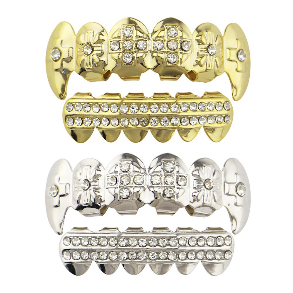 Buy Plated Gold Diamond Teeth Grillz Top Bottom teeth Grill Set For Men ...