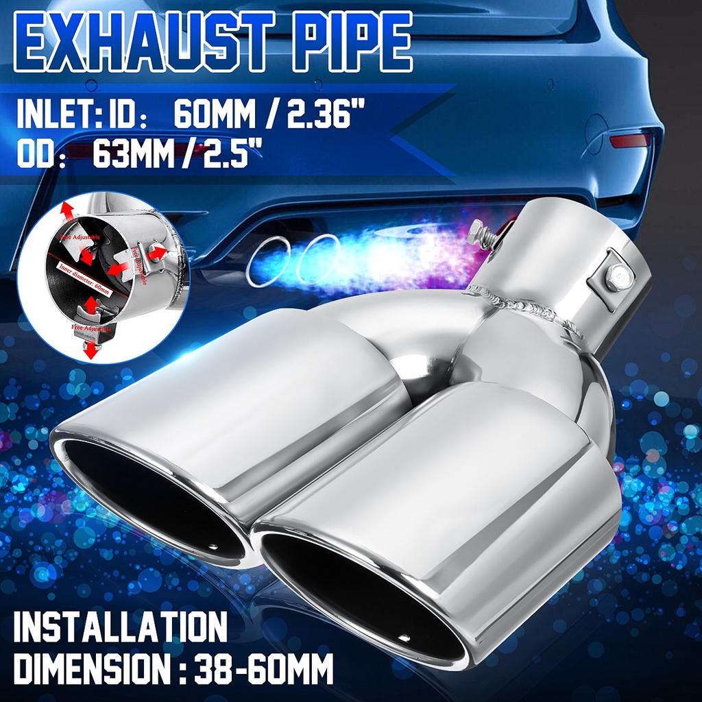 Buy 63Mm Inlet Universal Dual Exhaust Pipe Trim Tip Tail Muffler ...