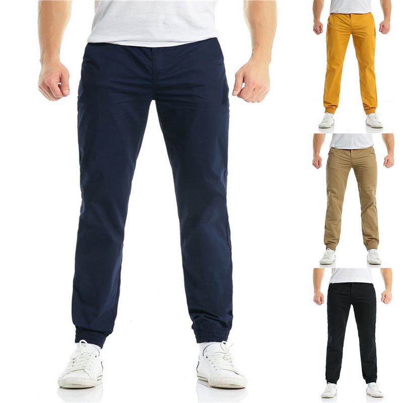 Buy Men'S Solid Color Cotton Trousers Casual Mid Rise Slim Pants at ...