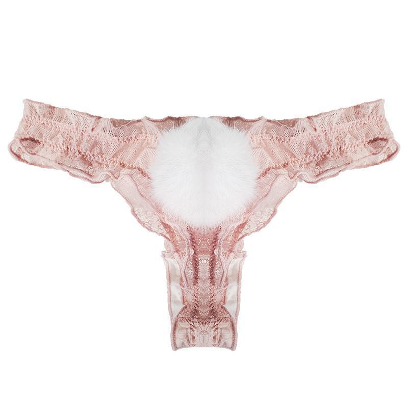 Buy Cute Bunny Tail Thongs Knickers Transparent Lingerie G-String Lace ...
