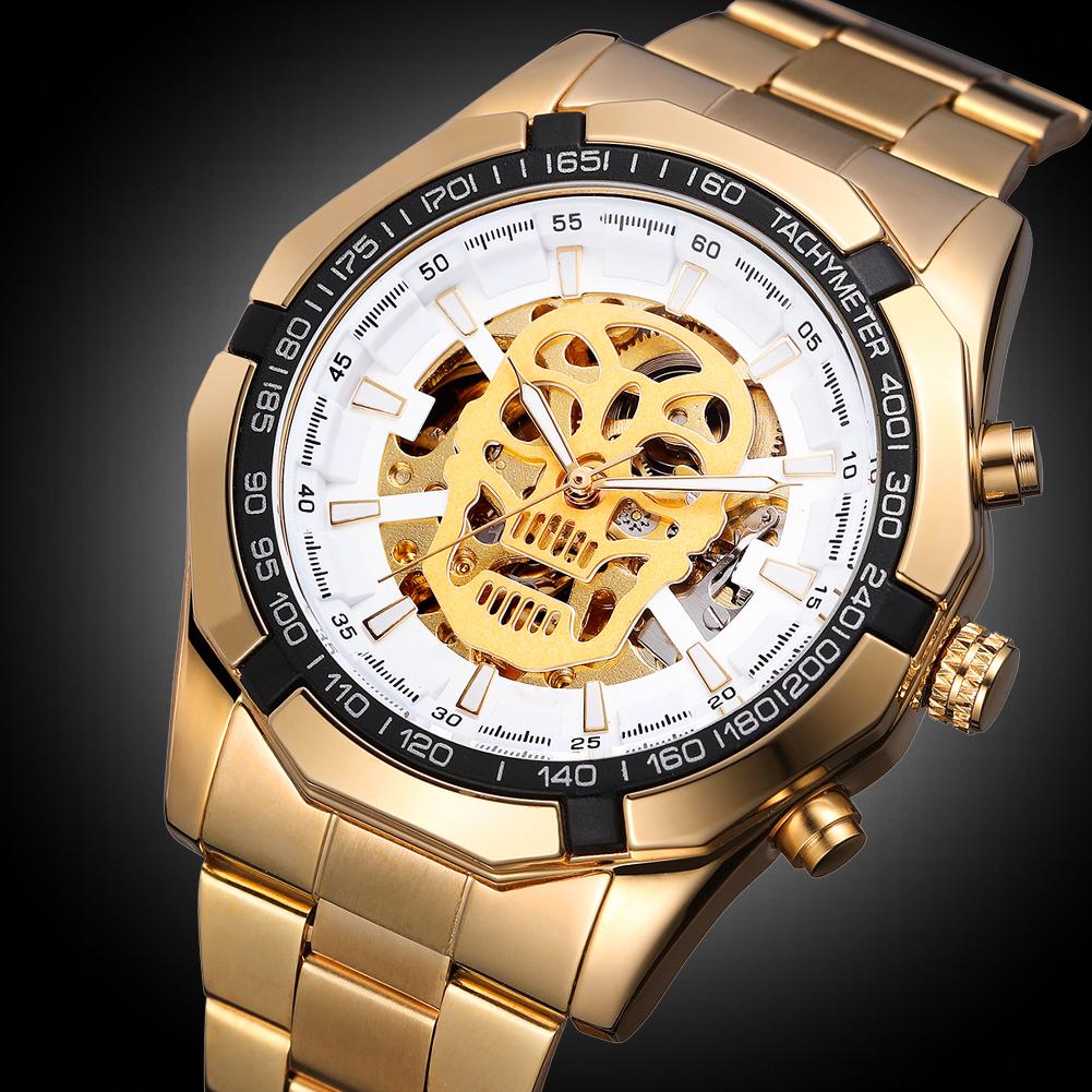 Buy Mens Gold Color Skeleton Analog Mechanical Automatic Watch Self ...