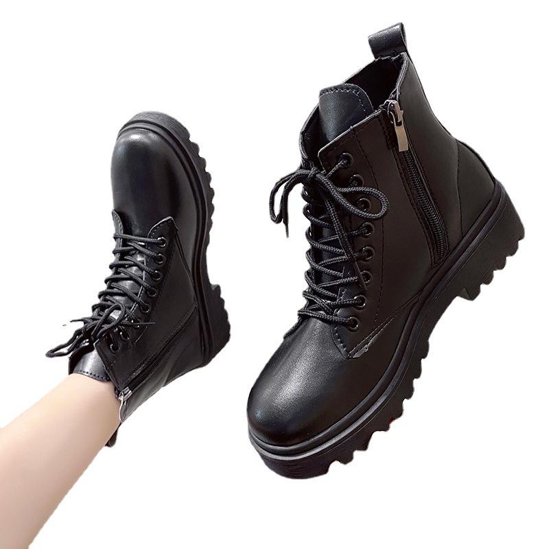Women's Black Short Boots Fashion Autumn and Winter Thick-soled Martin ...