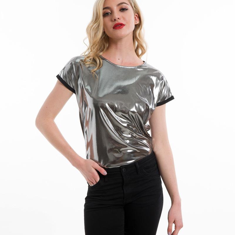 Buy Vangull Women Silver T-shirt O Neck Short Sleeve T-shirts Ladies ...