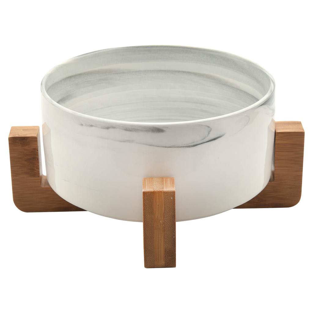 Cheap Marble Style Ceramic Cat Dog Bowl Dish with Wood Stand No Spill ...