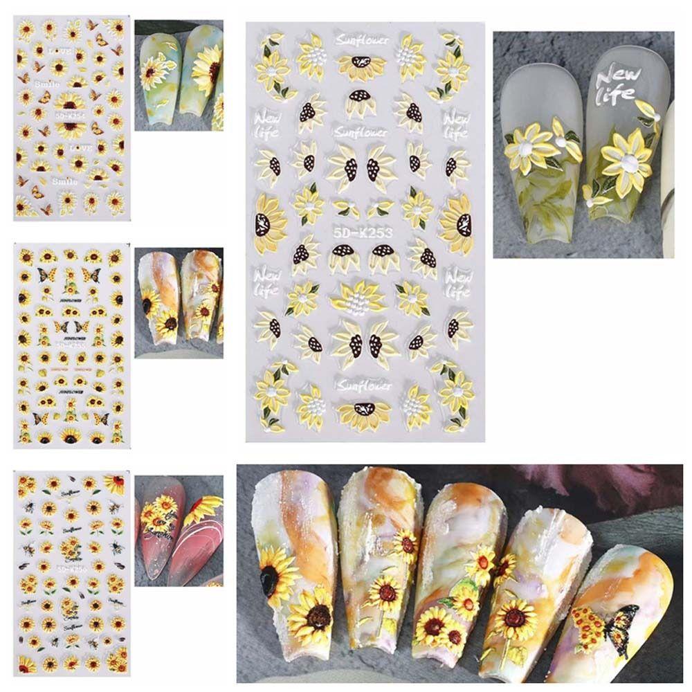 Cheap Stickers Sunflowers Yellow Leaves Nail Decals Nail Stickers Nail ...