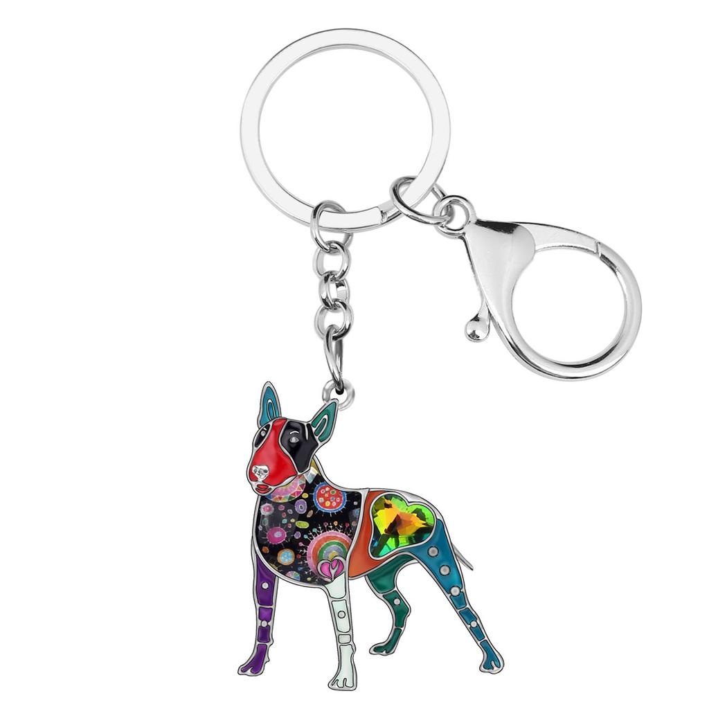 Buy Enamel Alloy Rhinestone Crystal Cute Bull Terrier Dog Keychains ...