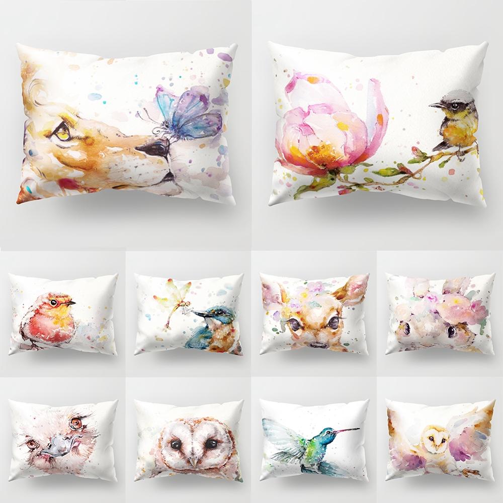 Abstract Animal Flower Art Pattern Rectangle Plush Throw Pillow Case ...