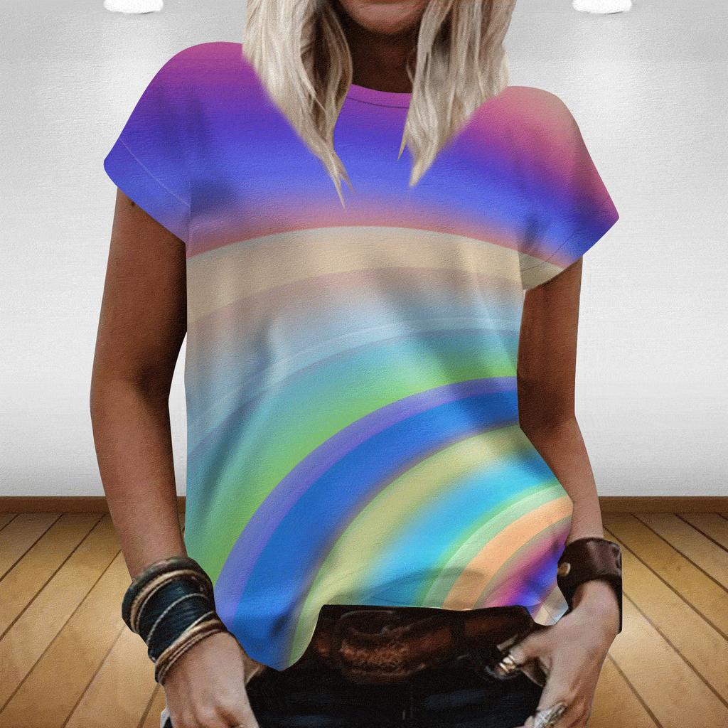 Satın alın T Shirt For Women 2022 Printed Gradient Rainbow Tee Shirts ...