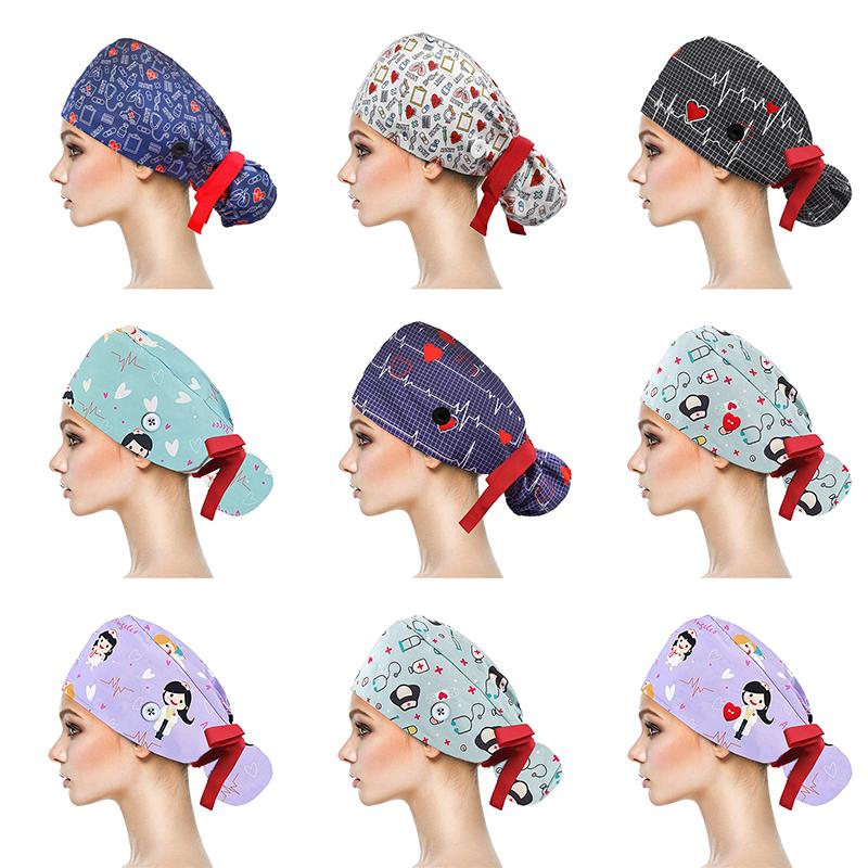 Buy Working Cap Nurse Doctor Sweatband Bouffant Turban Hat Button Tie ...