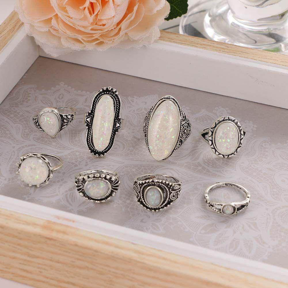 Cheap Transparent White Gemstone Silver Color Inset Joint Ring Vintage ...