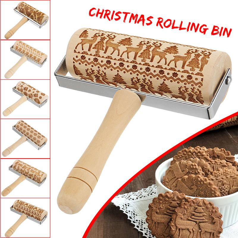 Buy Christmas Embossed Rolling Pin Engraved Embossing Baking Cookies ...