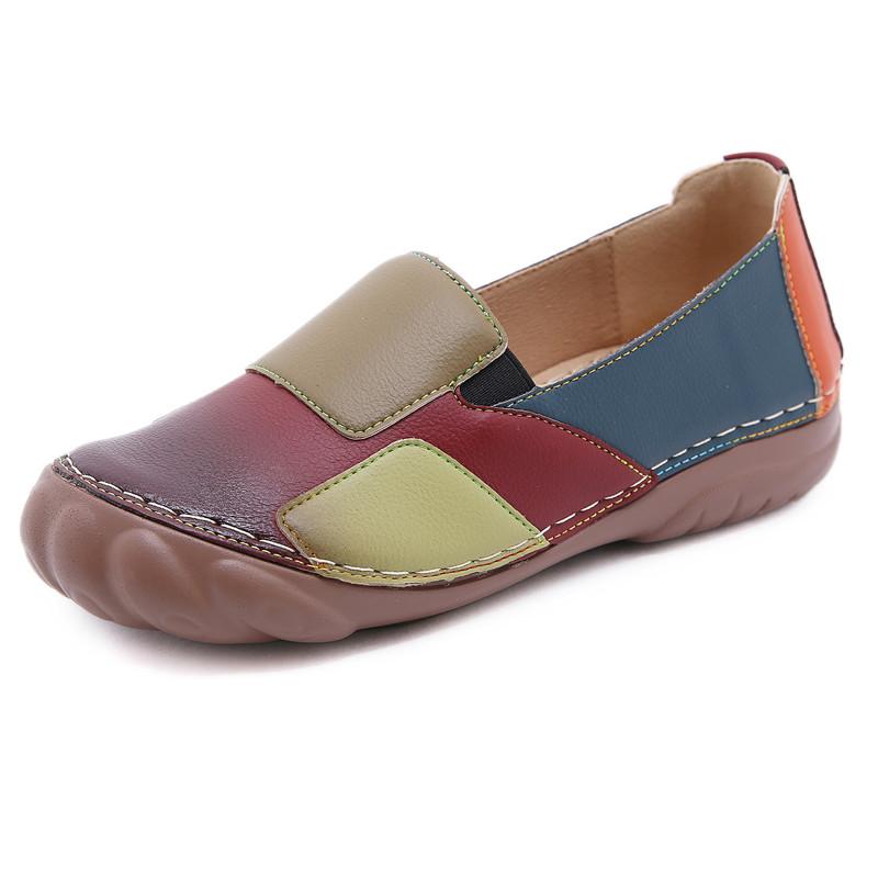 Spring Autumn Retro Classic Women Genuine Leather Patchwork FlatS Soft ...