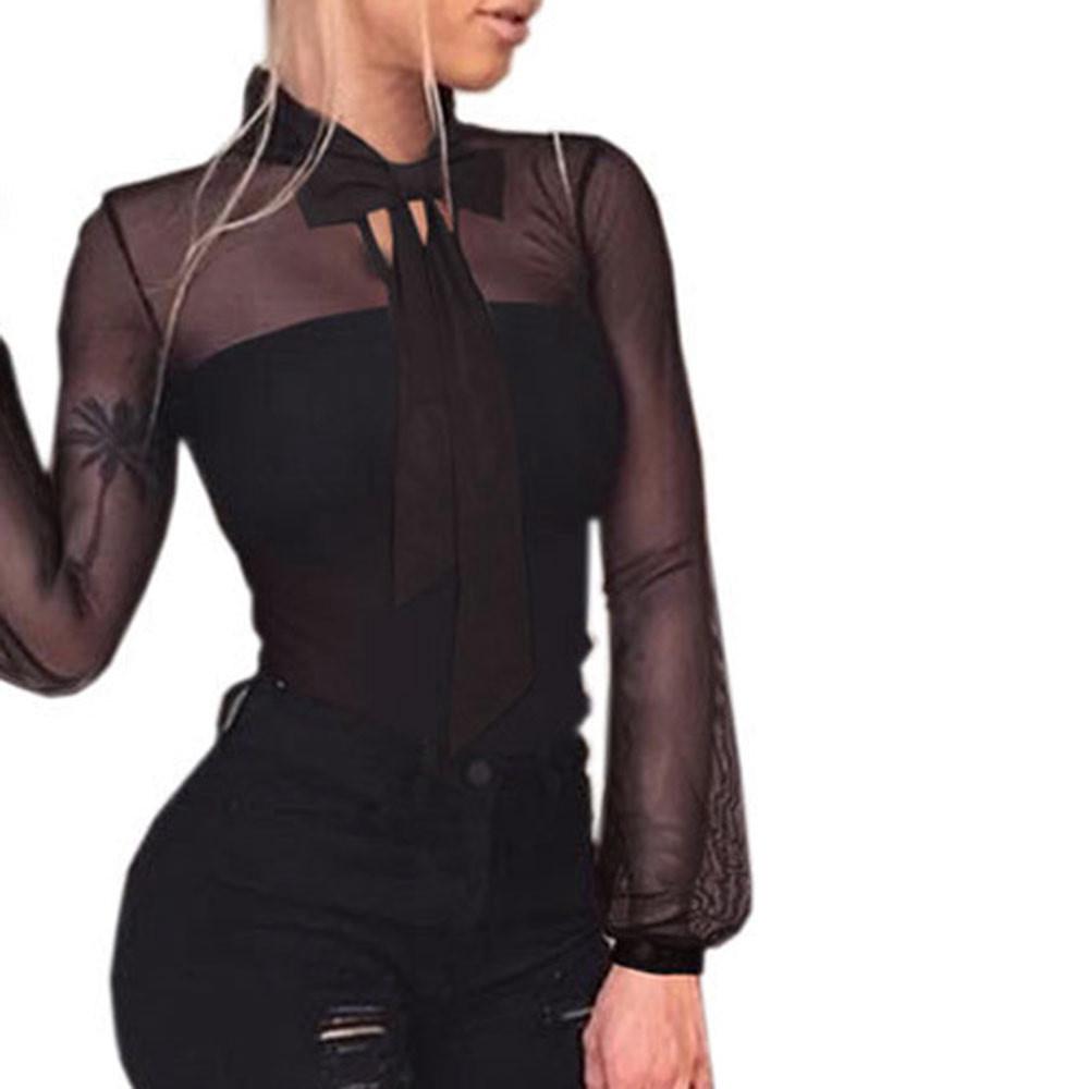 Buy Women Transparent Tops Sexy Bodycon Long Sleeve Jumpsuit at ...