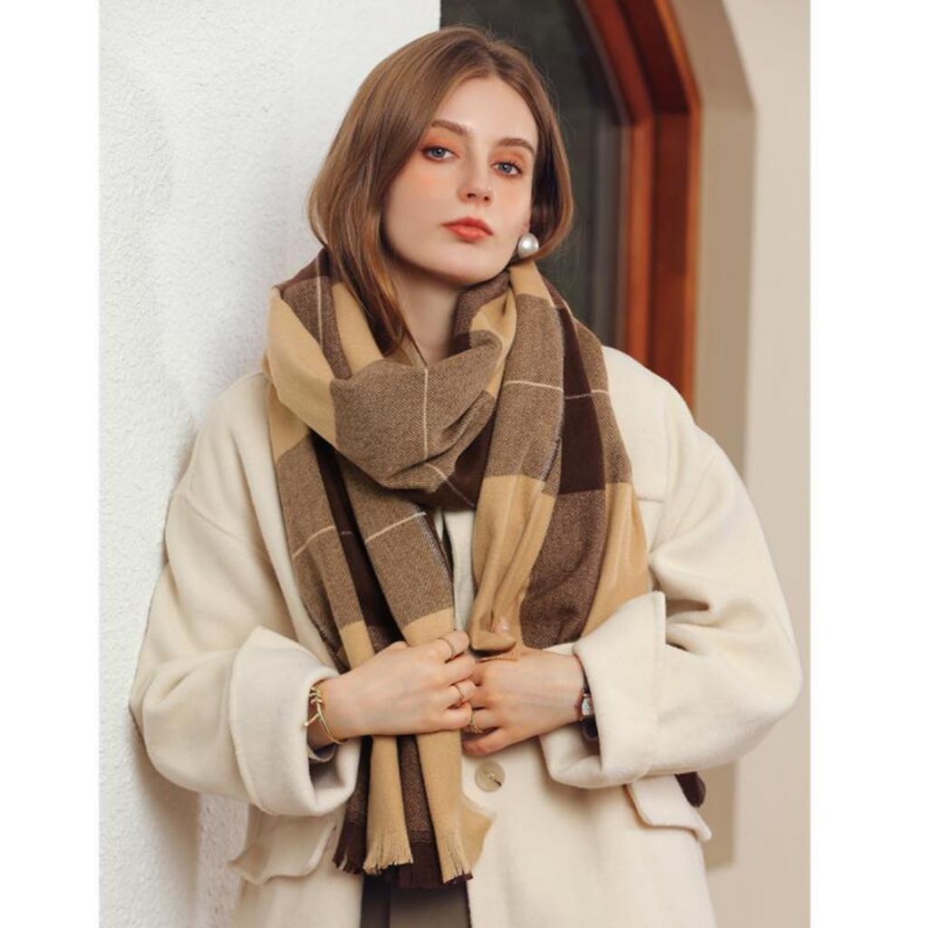 Buy Women's Wool Scarf Cashmere Feel Winter Checked Scarves for Women ...